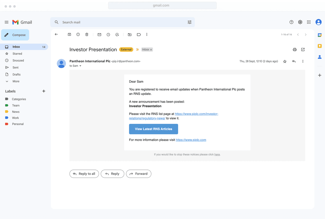 Ticker - Share price and RNS tools